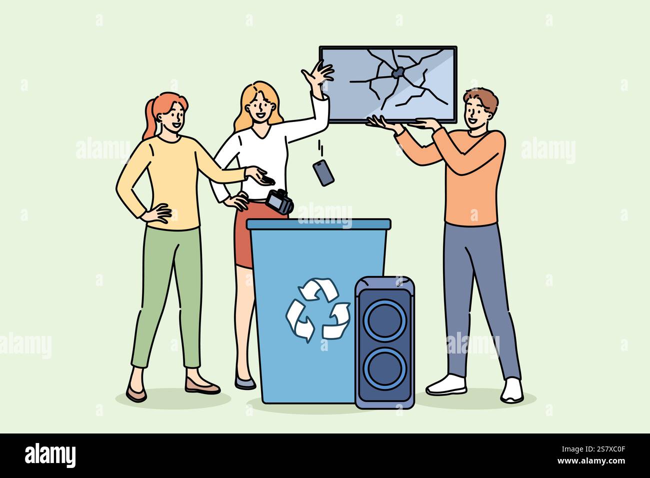 Proper disposal of household appliances for recycling is demonstrated ...