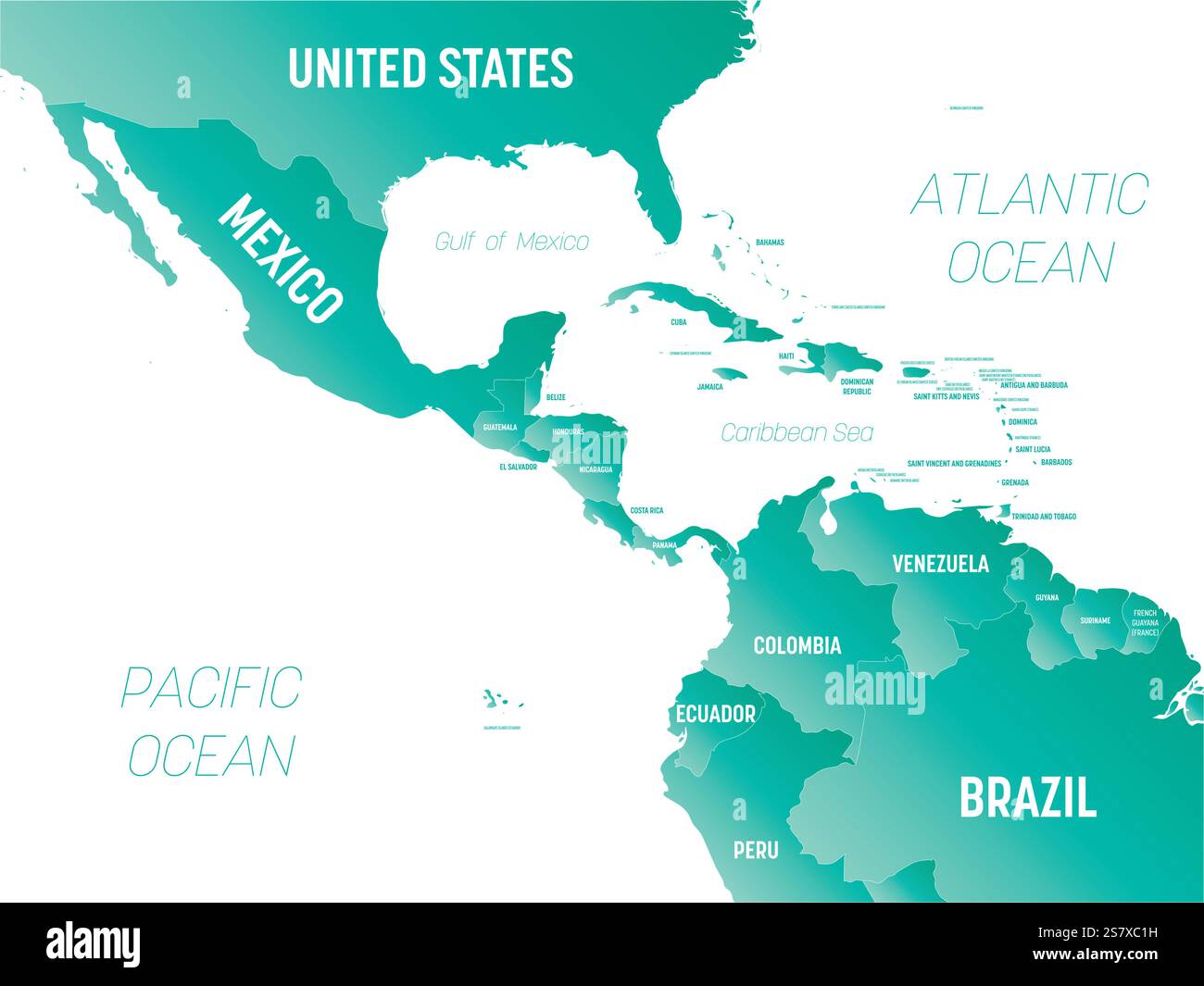Central America - high detailed political map Central American and ...