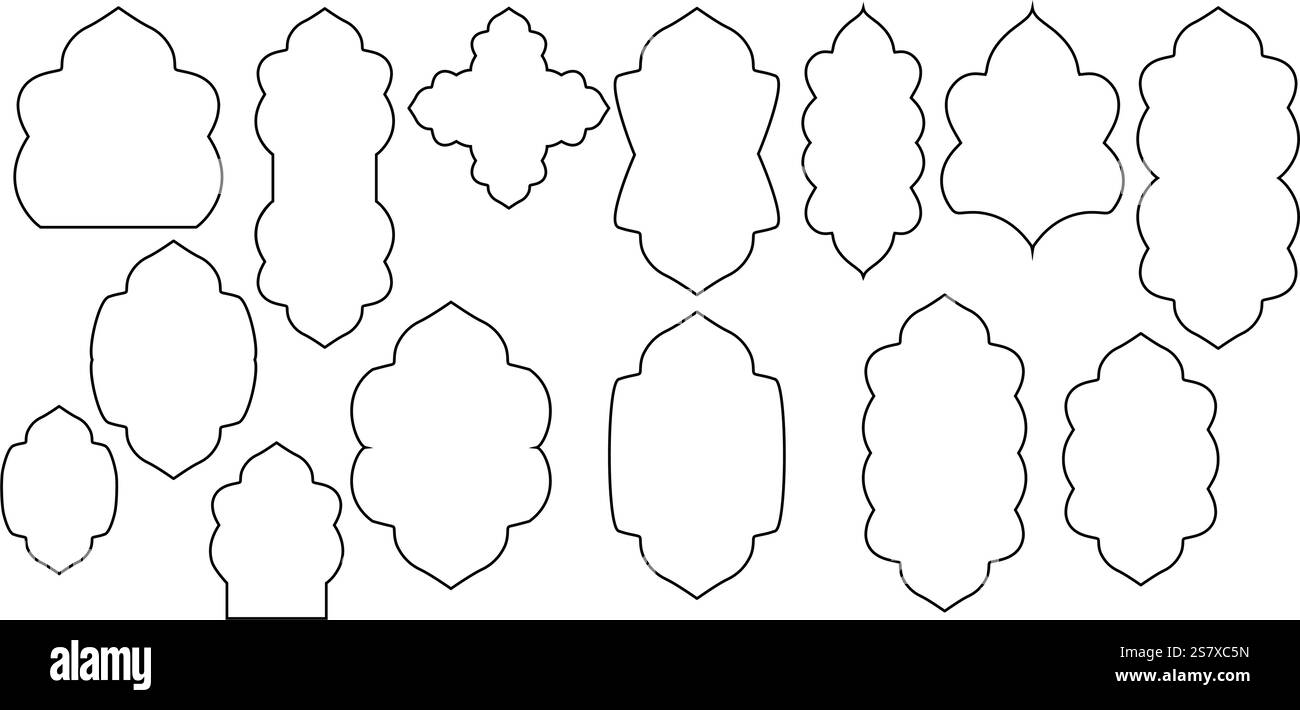 Mashrabiya icon collection. Arabic window and islamic doors frame shape ...