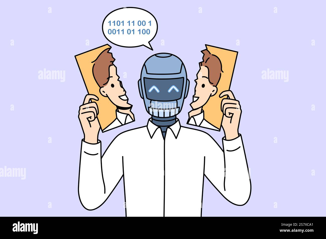 Robot pretends to be human, hiding its face behind photograph, for ...
