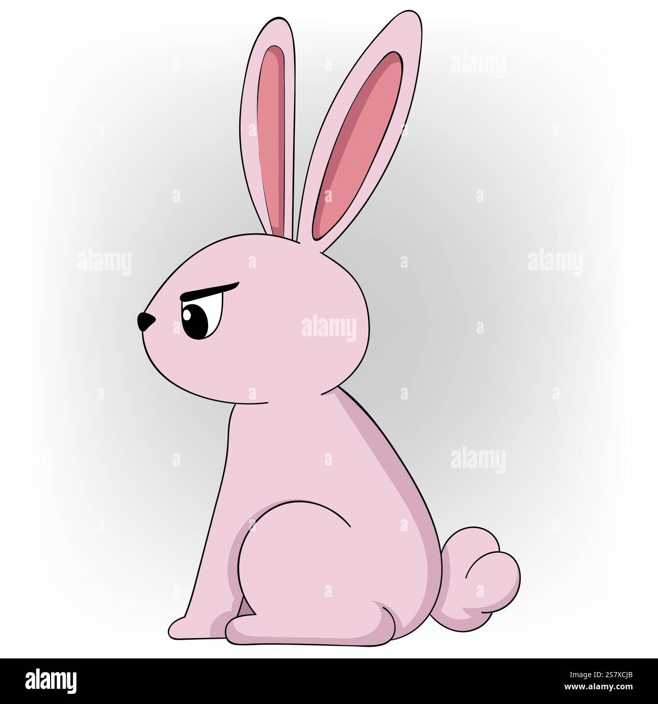 cartoon doodle illustration of cute animal, pink rabbit with angry face ...