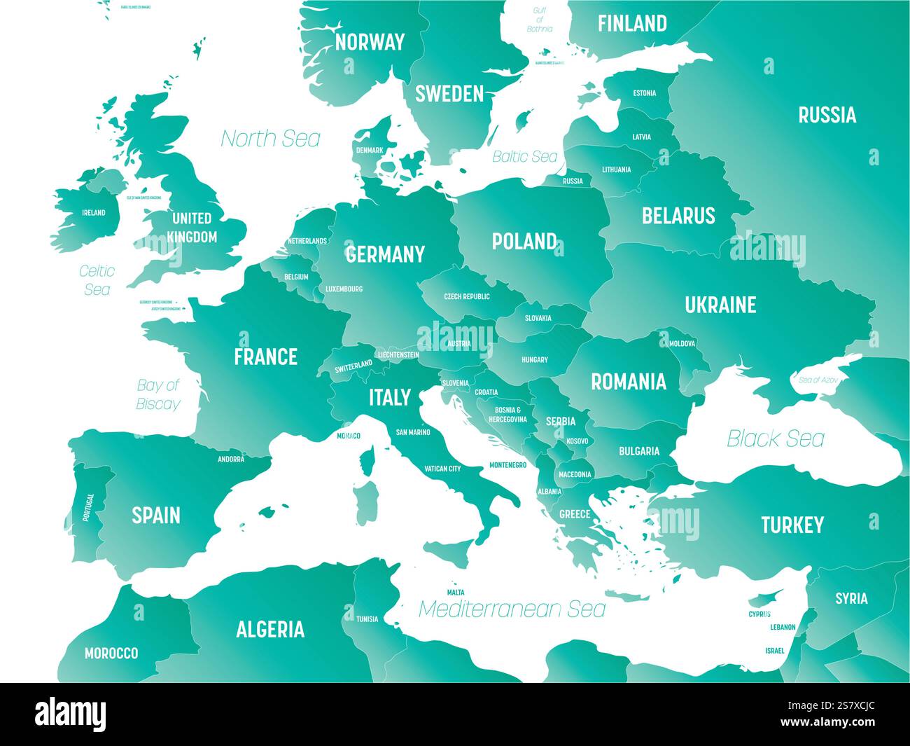 Europe - high detailed political map of european continent with country ...