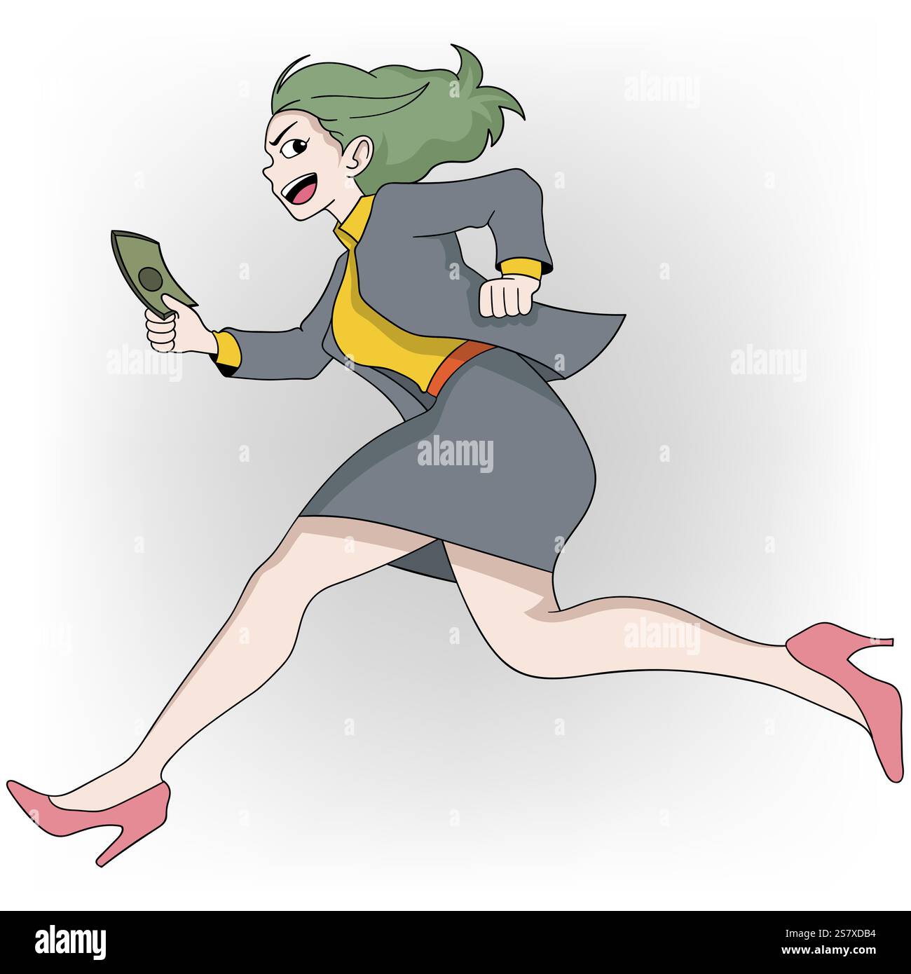 doodle cartoon illustration payday is time to shop, business woman is ...