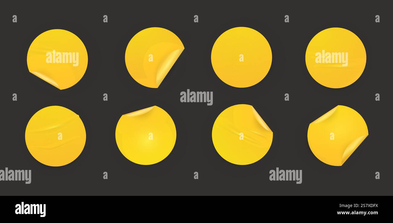 Vector realistic illustration of white round stickers , yellow set ...