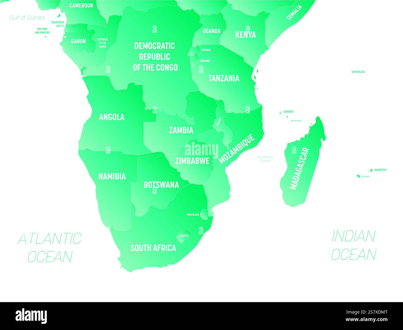 Southern Africa - high detailed political map of southern african ...