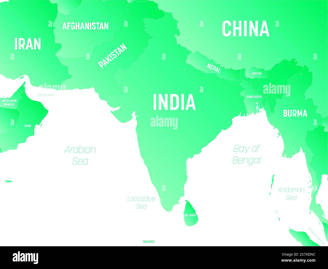 South Asia - high detailed political map of southern asian region and ...