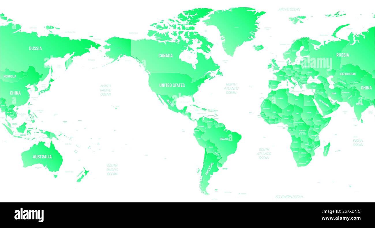 World map - America centered. High detailed political map of World with ...
