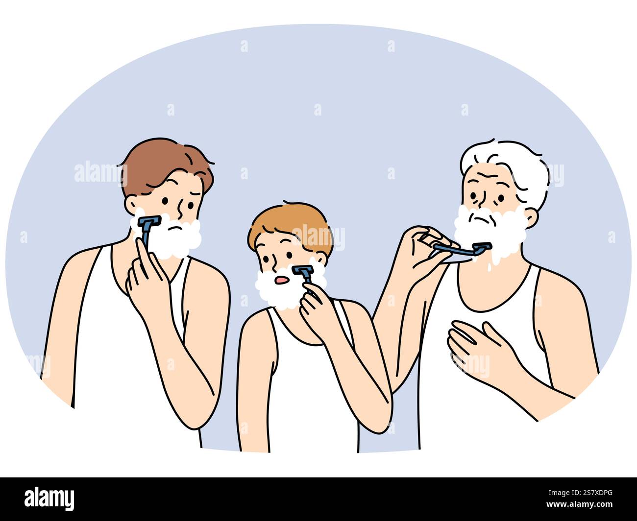 Men different generations shave together, demonstrating continuity of ...