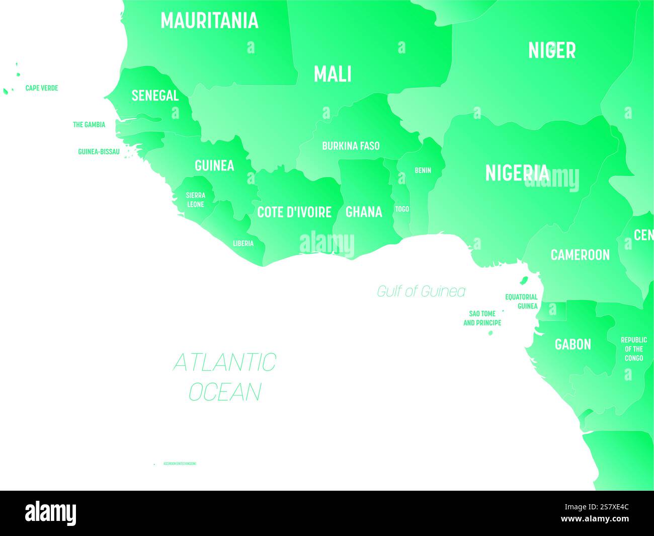 Western Africa - high detailed political map of western african and Bay ...