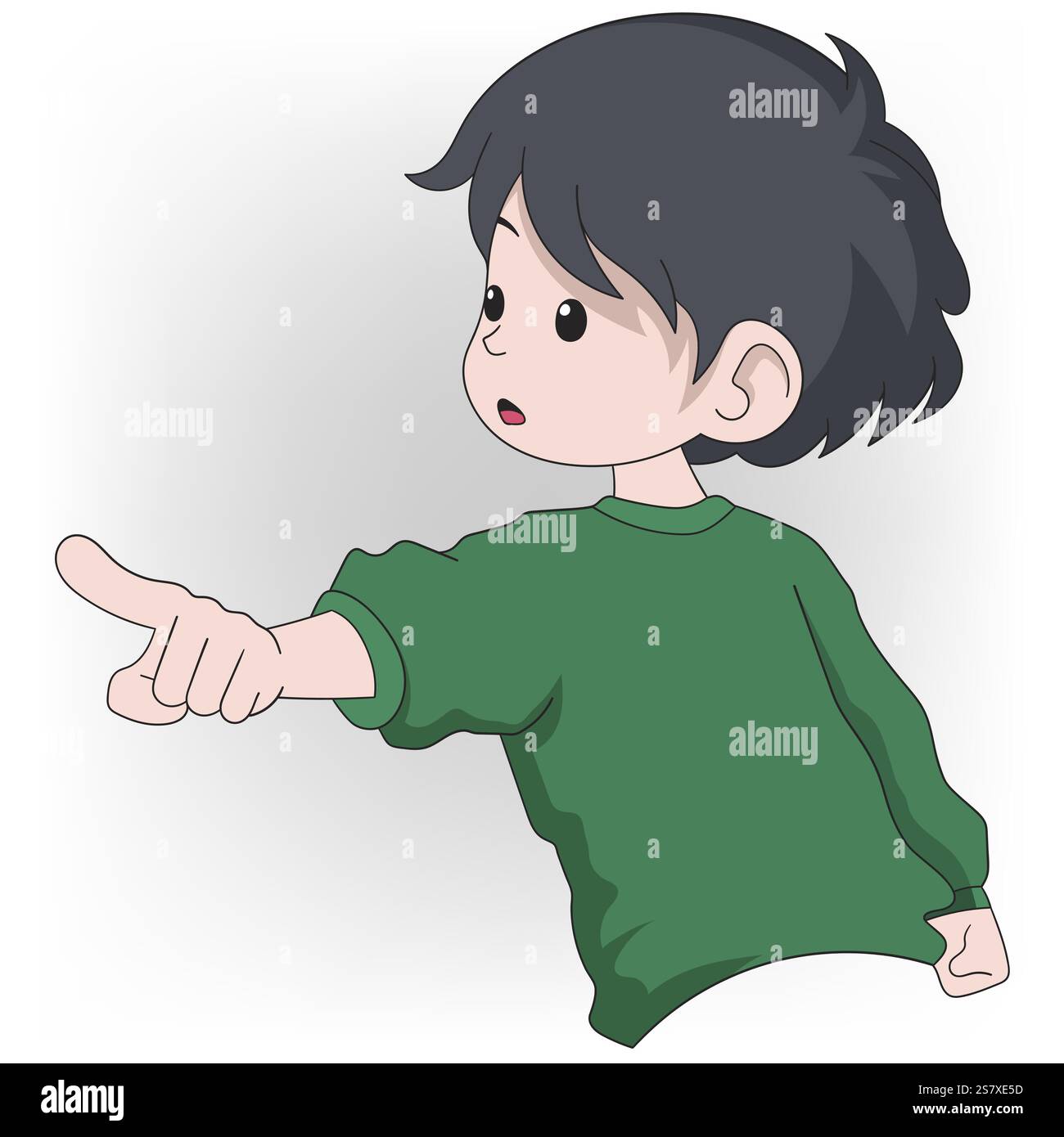 doodle illustration cartoon about pointing gesture, teenage boy is ...