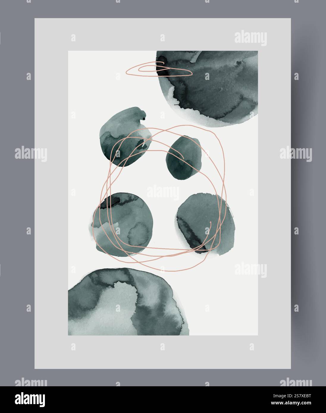 Creative collage with dark watercolor spots in shape of circles on ...