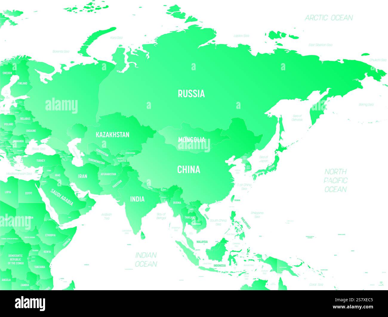 Asia - brown orange hue colored on dark background. High detailed ...