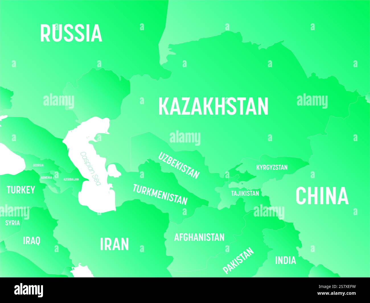 Central Asia - high detailed political map of central asian region with ...