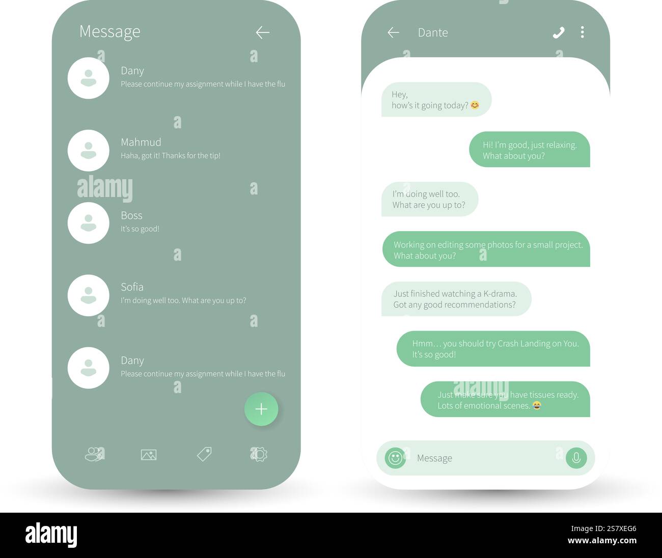A simple and elegant chat interface design featuring a light green ...