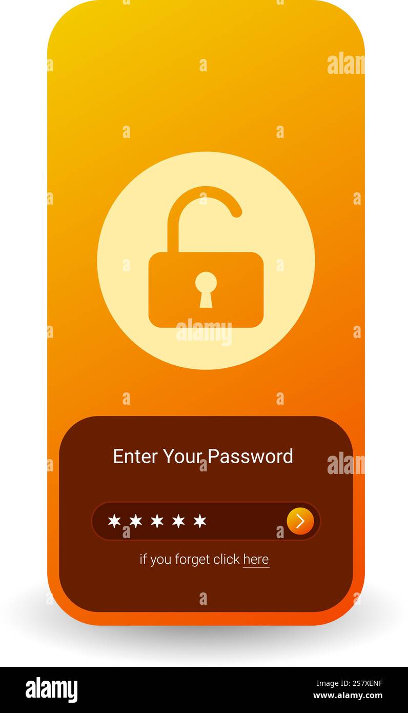 A modern password entry interface featuring an unlock icon, password ...