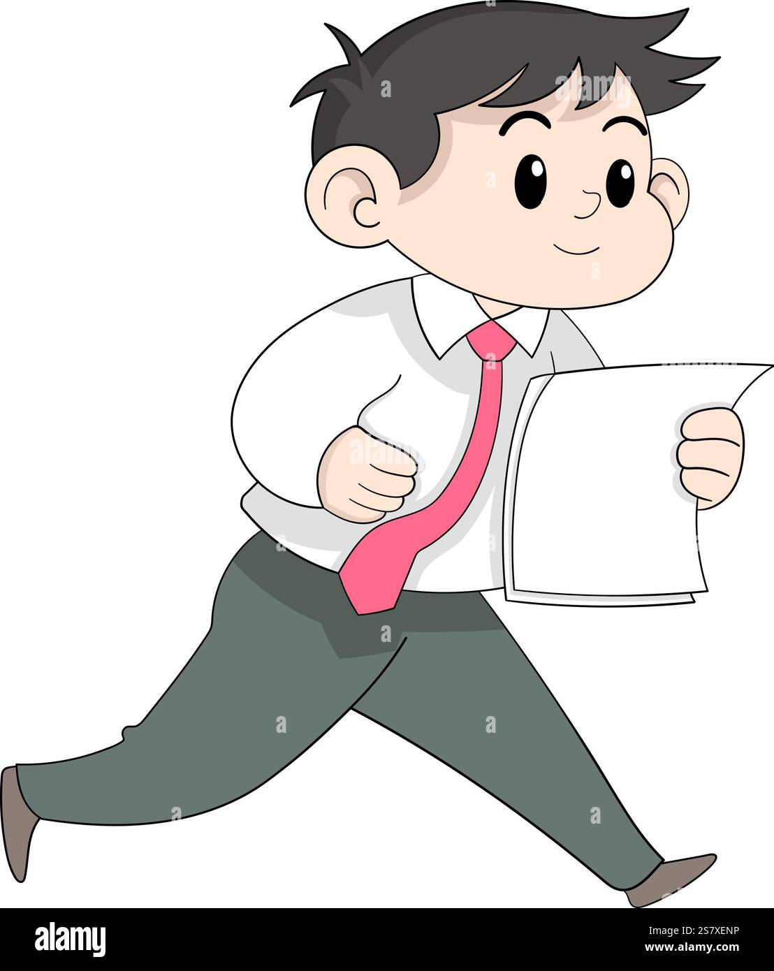 A cartoon illustration of a businessman running with a document in hand ...