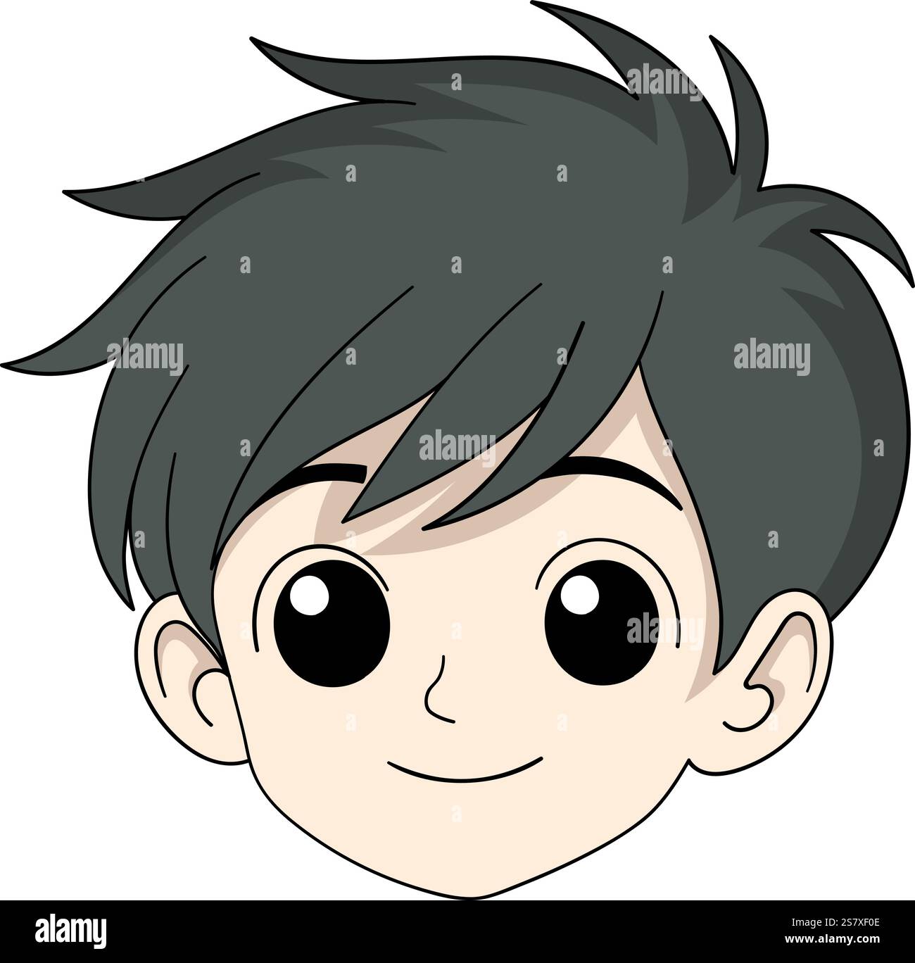 This illustration showcases a cheerful cartoon boy with expressive eyes ...