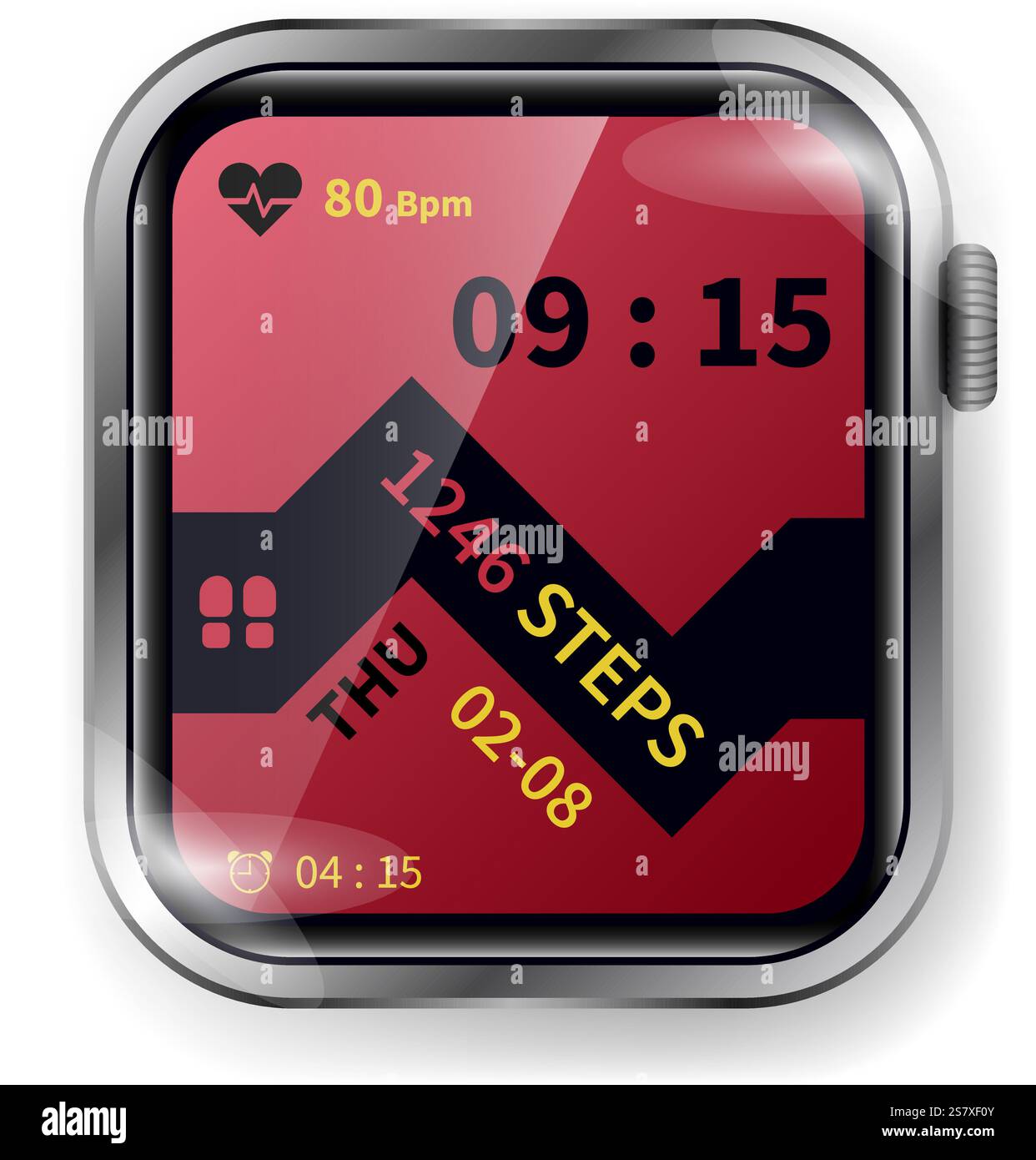 A bold and sporty smartwatch face featuring a vibrant red theme with ...