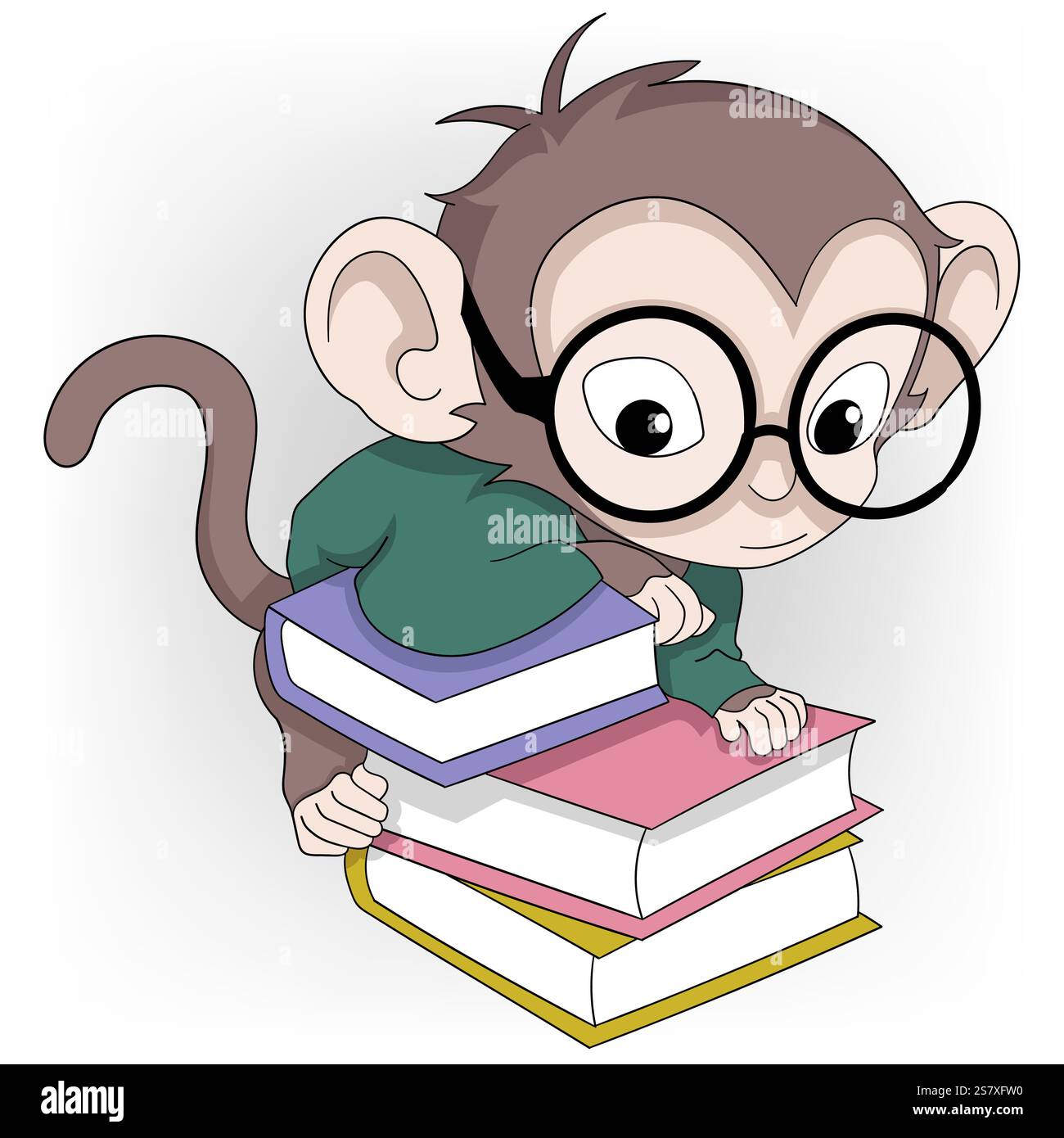 doodle cartoon illustration about education and animals, monkey acting ...