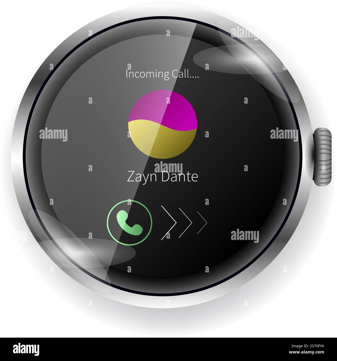 A vector illustration of a smartwatch user interface displaying an ...