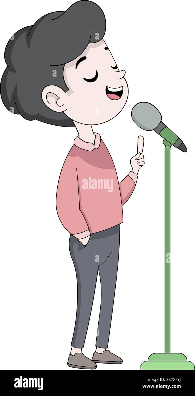 This vector illustration showcases a young man standing and singing ...