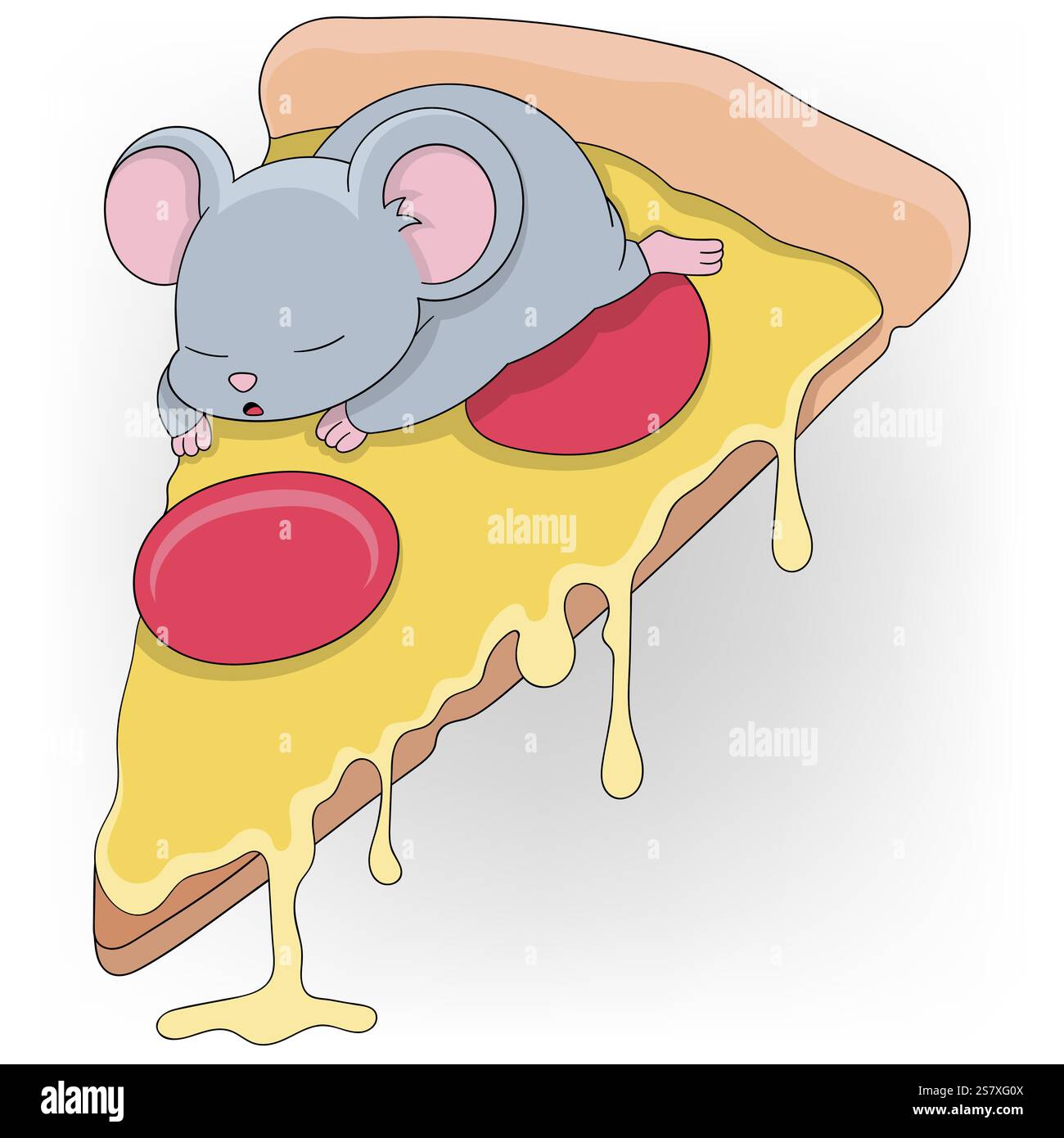 doodle illustration of unhygienic food, rat sleeping on pizza Stock ...