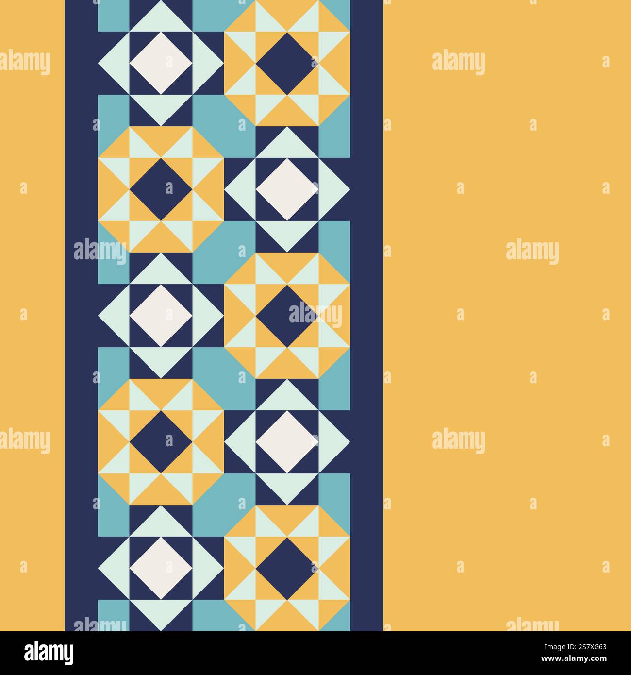 Geometric pattern art print with blue and mustard yellow accents ...