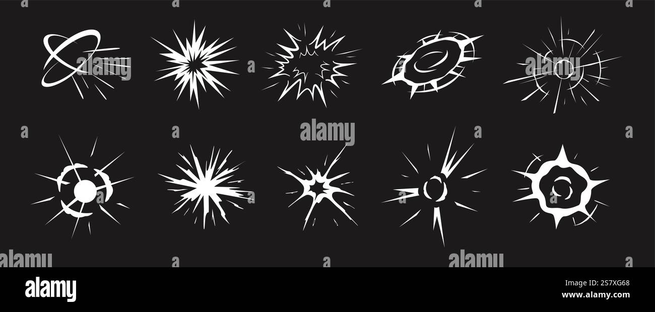 Explosion burst cartoon effect. Dynamic blast rays, exploding energy sparks, round bomb explode ...