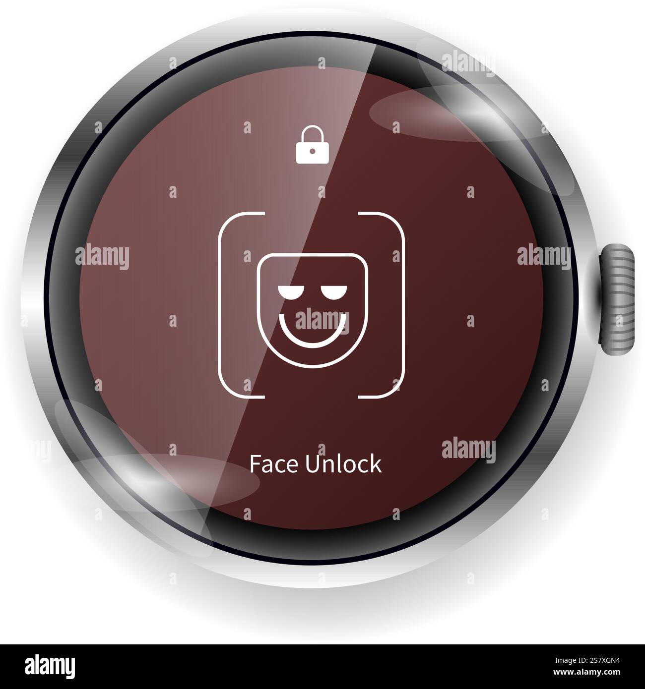 A vector illustration of a smartwatch user interface displaying a face ...