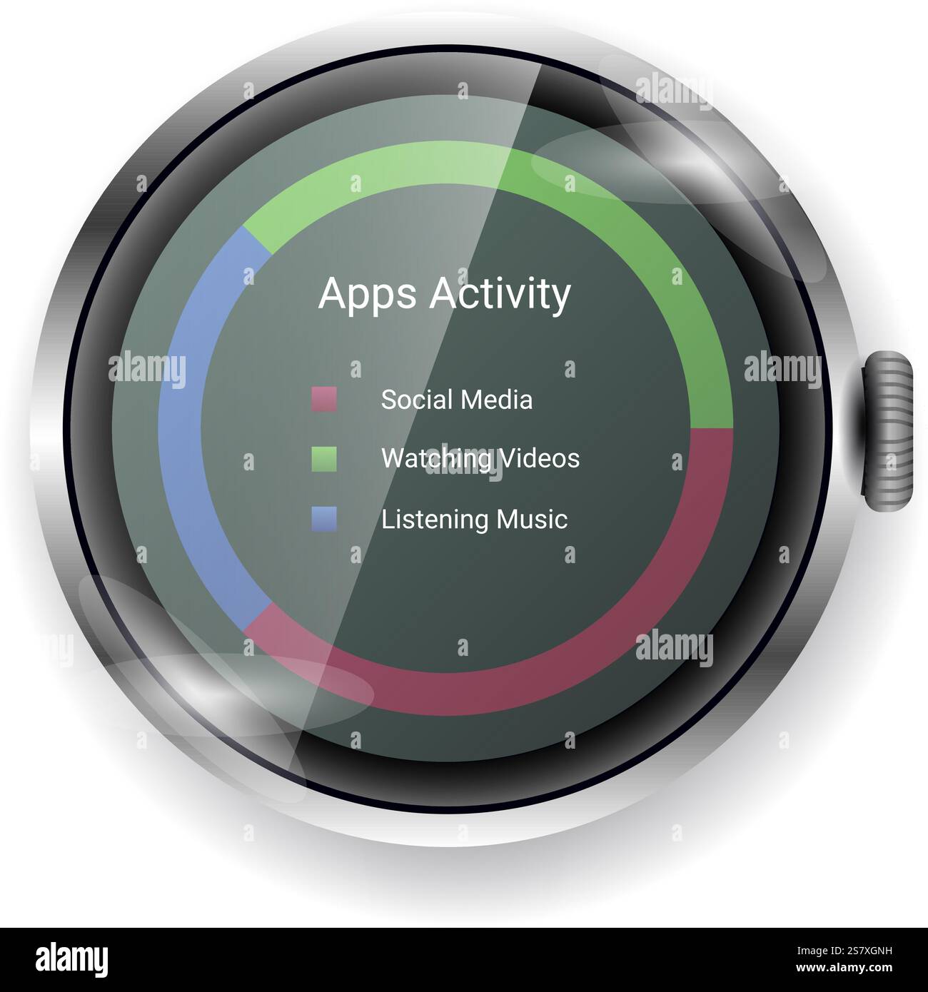 A vector illustration of a smartwatch user interface displaying app ...