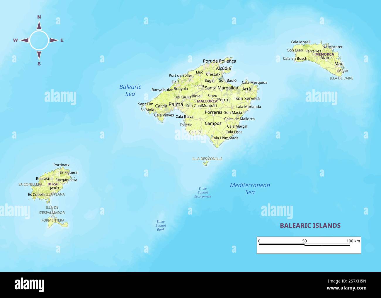 This map depicts the Balearic Islands, a Spanish archipelago in the ...
