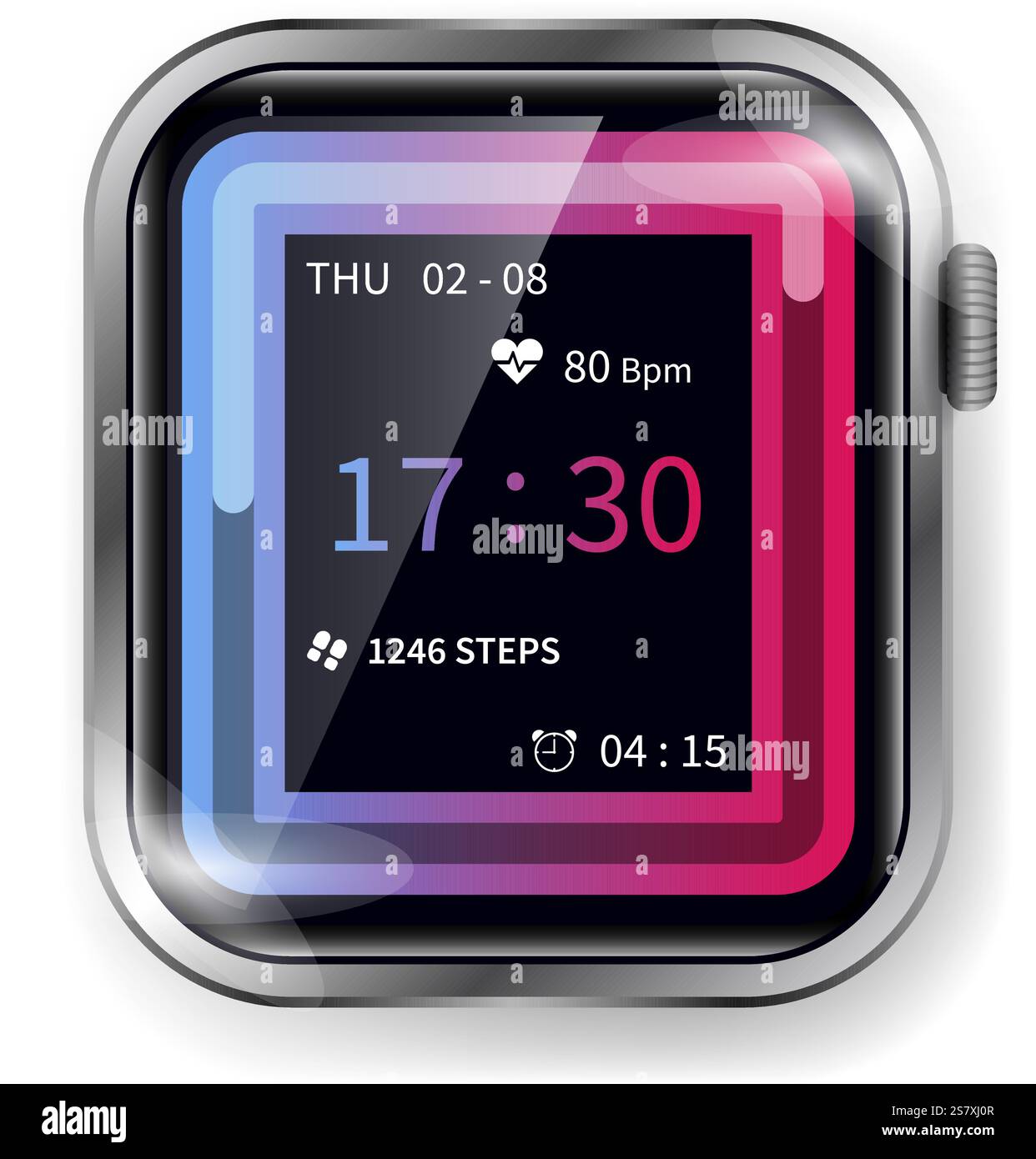 A modern smartwatch face design featuring a striking gradient border ...