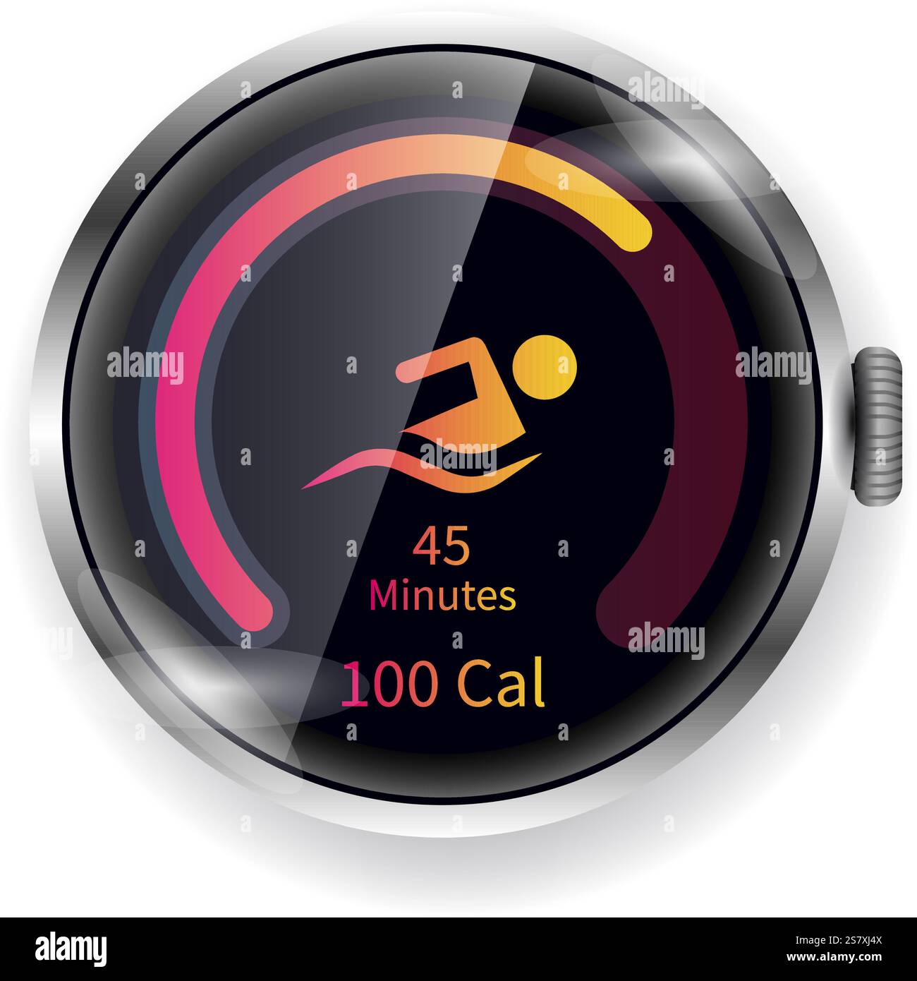 A sporty smartwatch face designed for swimming activity tracking ...