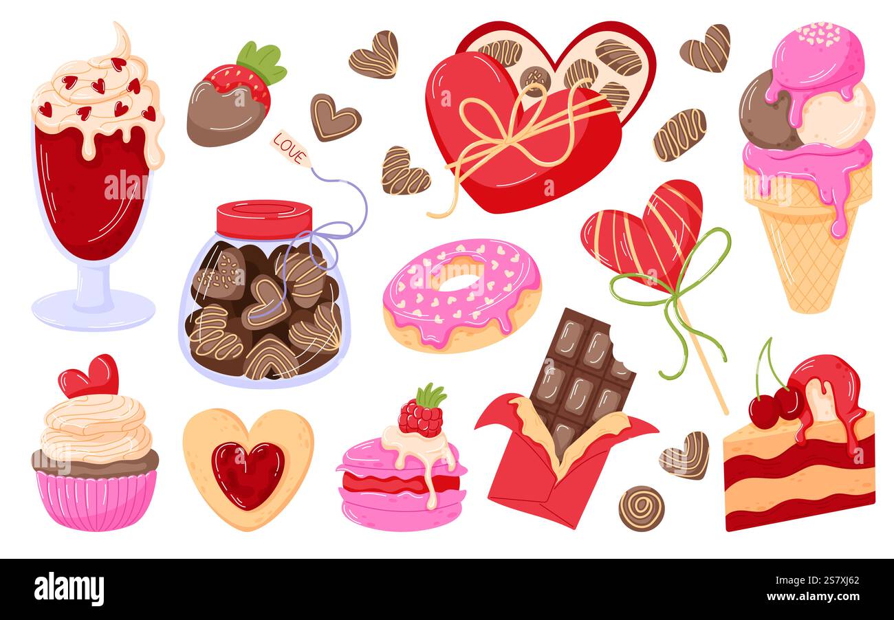 Valentine day sweets and desserts set with chocolate, candies, cupcakes ...