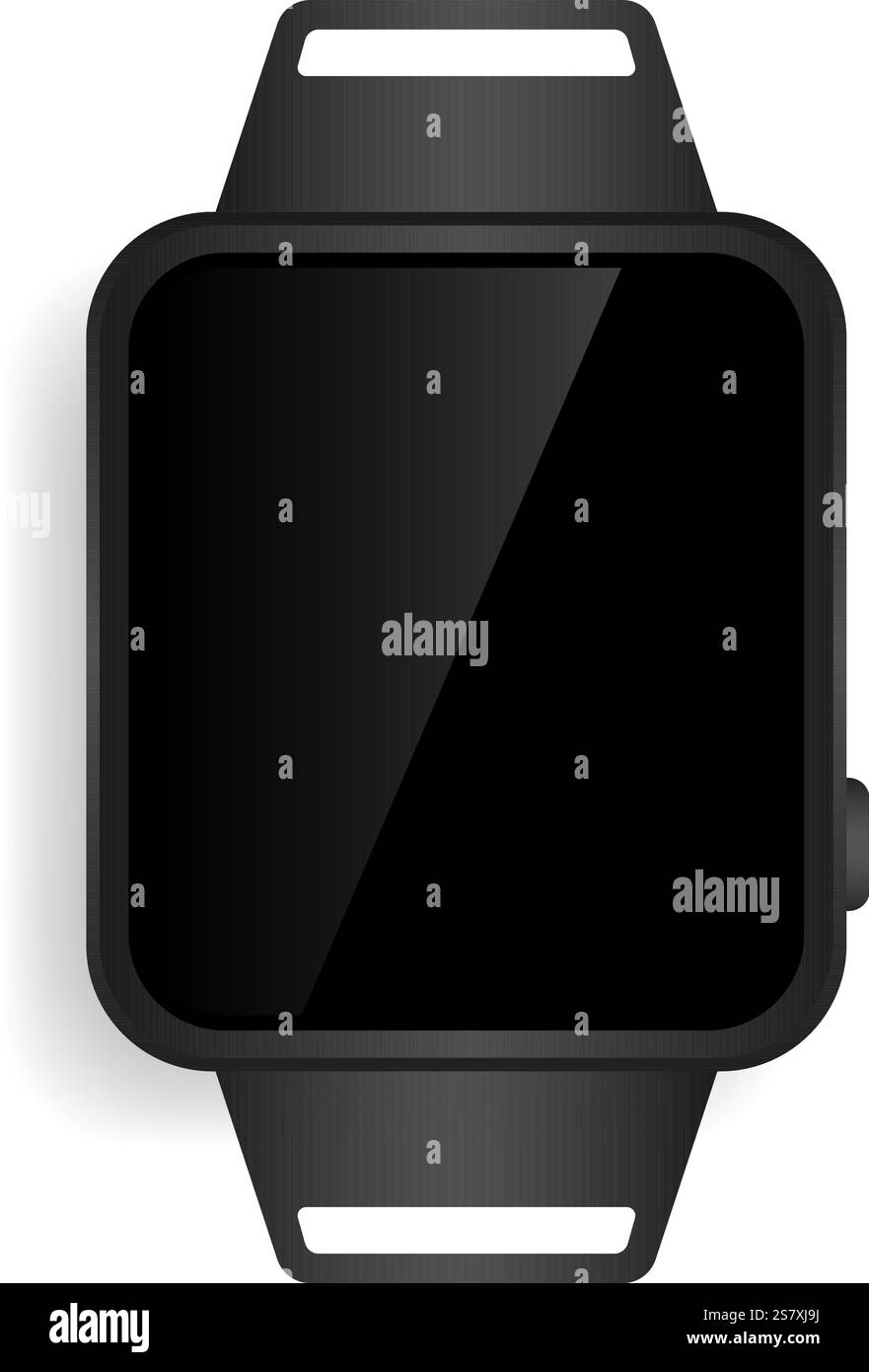 This image features a rectangular smartwatch frame with a glossy black ...