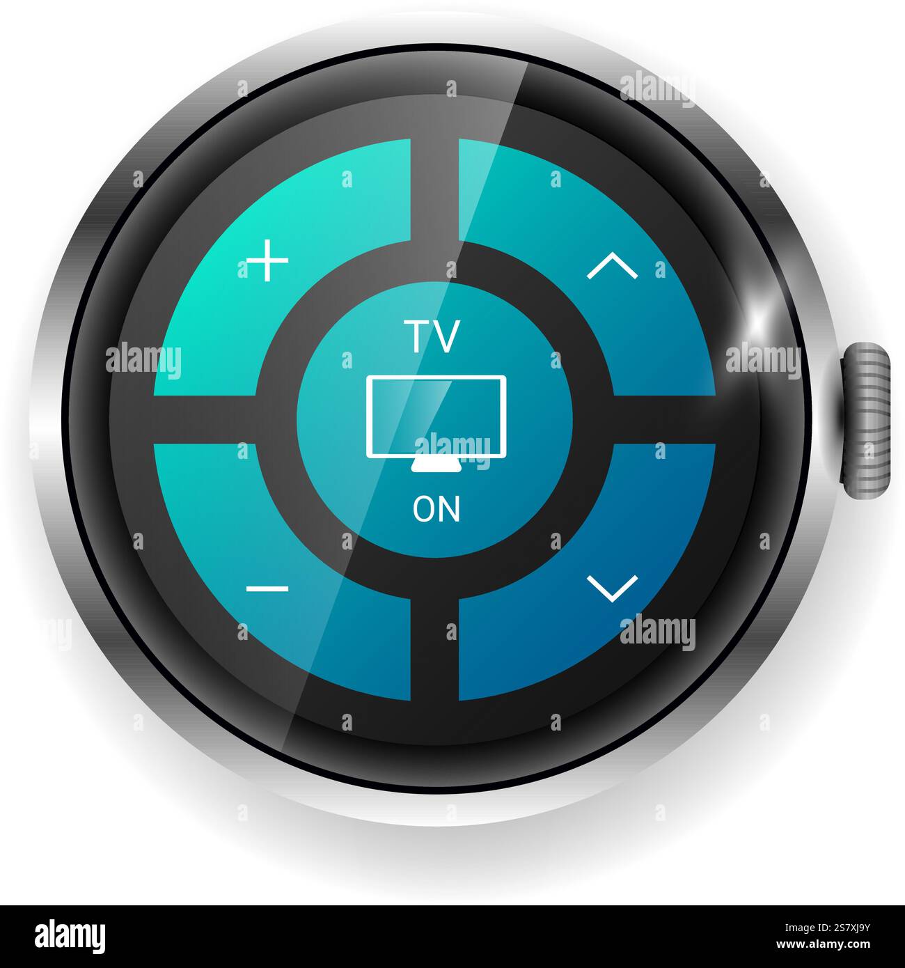 This vector illustration showcases a smartwatch interface designed as a TV remote control Stock ...