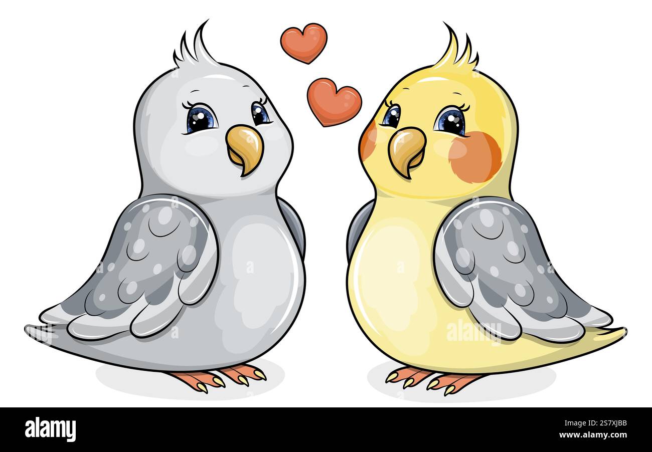 Cute cartoon parrots couple. Vector illustration of animals with two ...