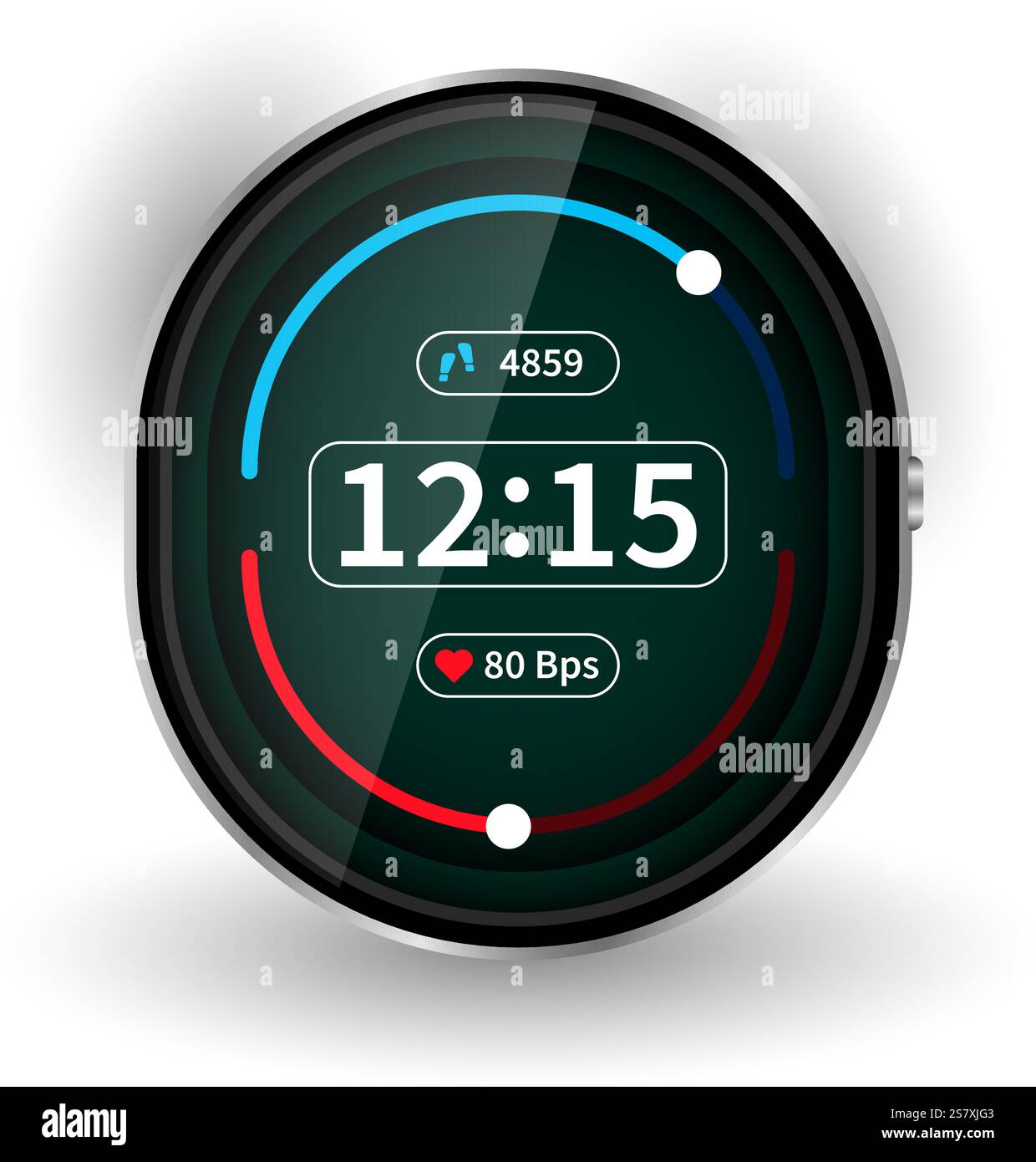 A Contemporary Smartwatch Interface Featuring A Circular Design With Step Count Heart Rate