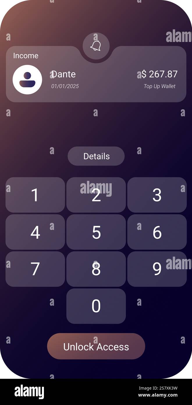 A sleek mobile banking UI featuring an income summary at the top, a ...
