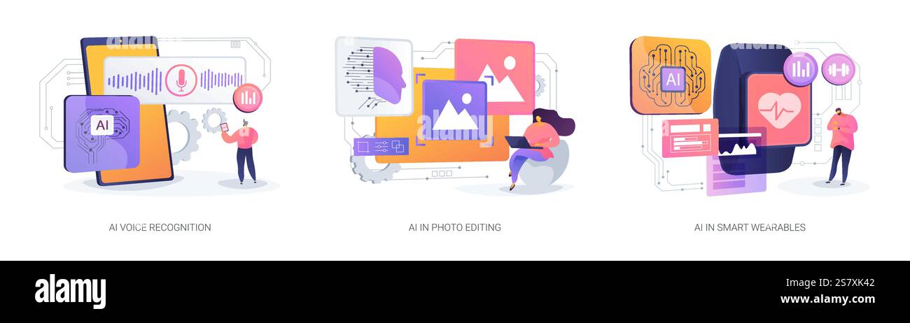 AI Enhancing Everyday Tasks abstract concept vector illustrations Stock ...