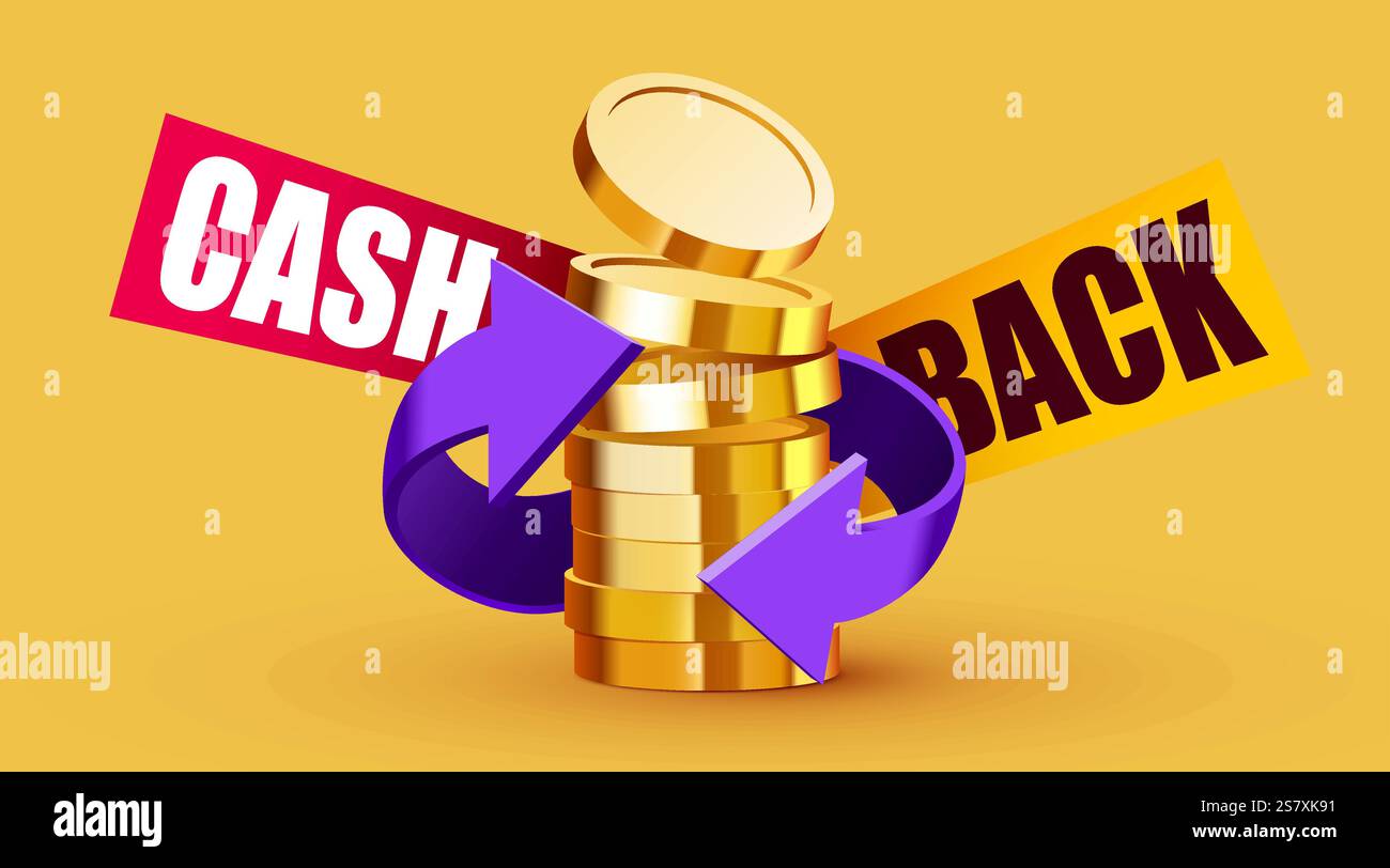 Stack of golden dollar coins with arrows. Cashback concept. Vector ...