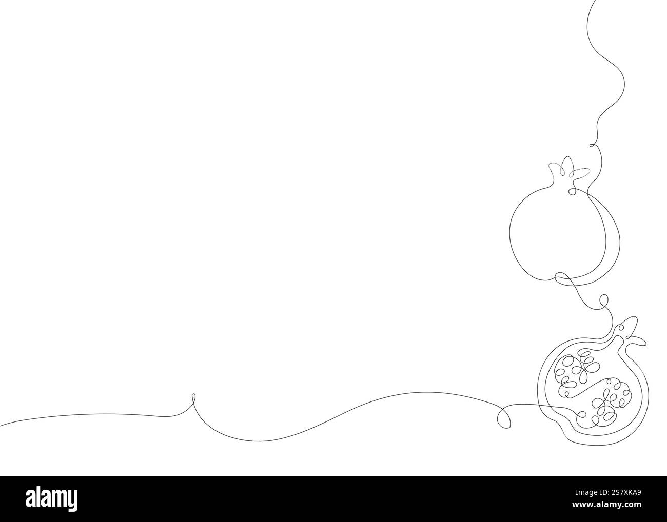 Pomegranate continuous line background. One single line organic healthy ...