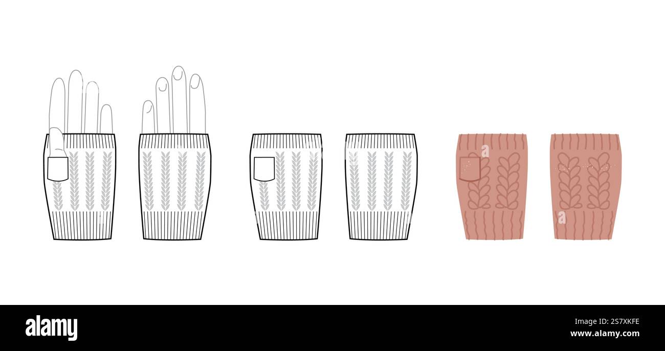 Set of Gloves Fingerless Knit Wool Short length rose beige cartoon and ...