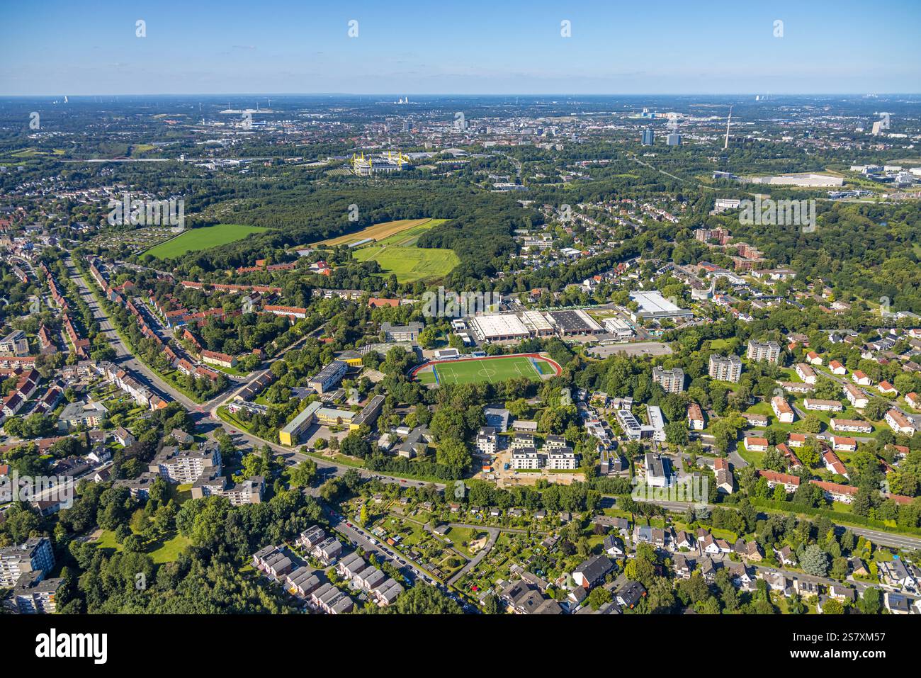 Aerial view, new building Ewige Teufe housing estate, residential area ...