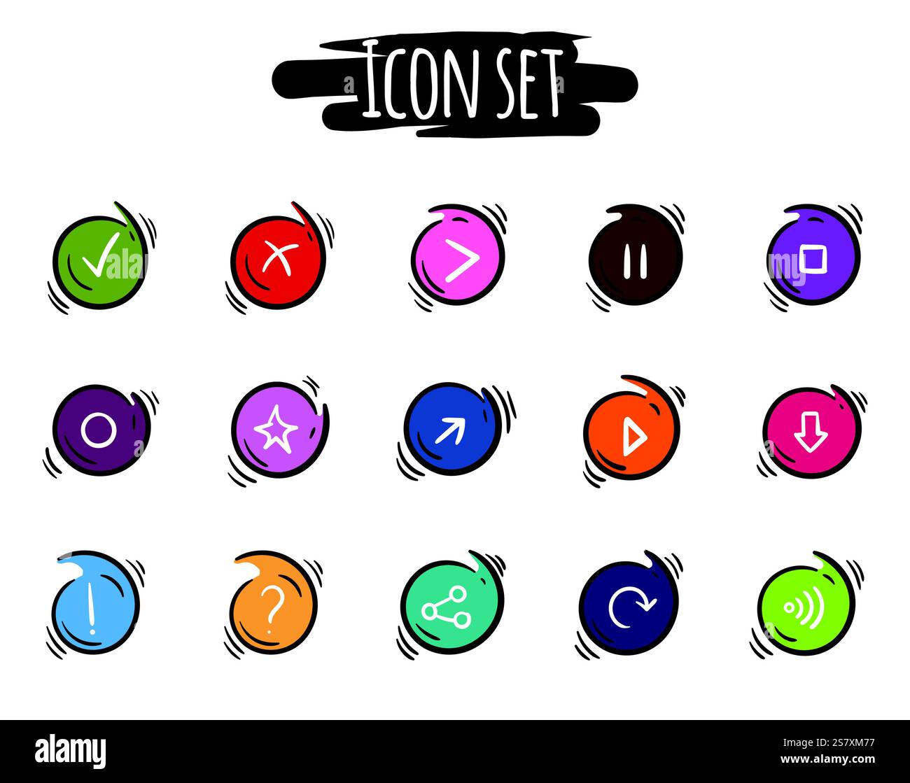 Bright vector set of round colored buttons with symbols, arrows, signs ...