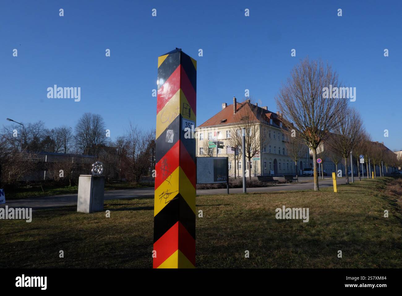 German border posts at Forst, Land Brandenburg, River Neisse -Polish b ...