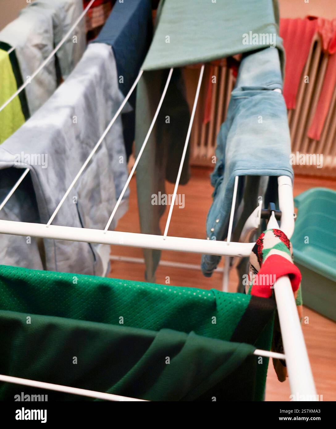 laundry drying outside on a clothesline, freshly washed and cleaned ...