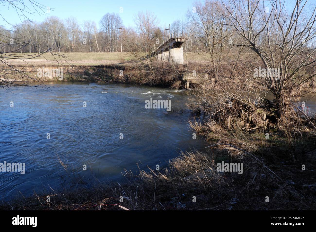 Ruined foot-bridge at Forst, Land Brandenburg, River Neisse Stock Photo ...