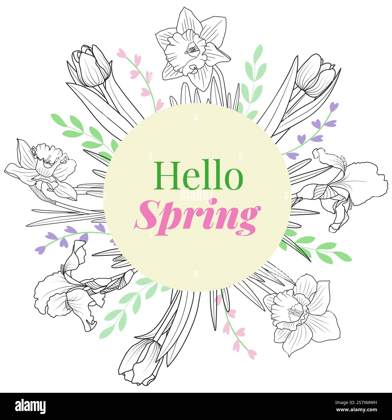 Invitation card of hello spring, border frame with leaf floral, elegant ...