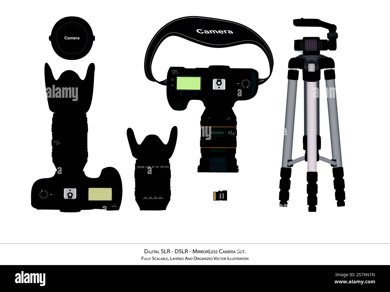 Digital SLR - DSLR and Mirrorless Camera Set Vector Illustration - Top ...